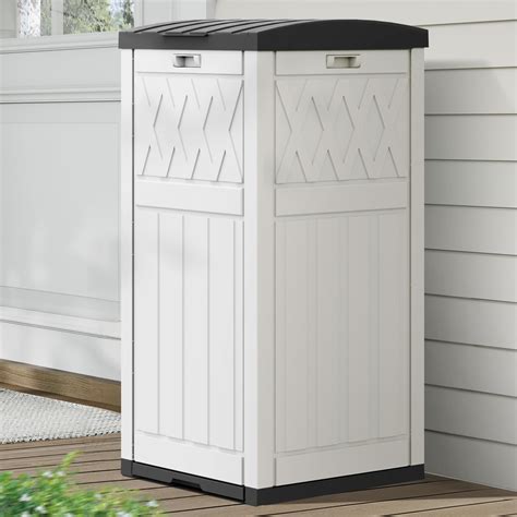 Dwvo 33 Gallon Outdoor Trash Can With Tiered Lid And Drip Tray Waterproof Resin