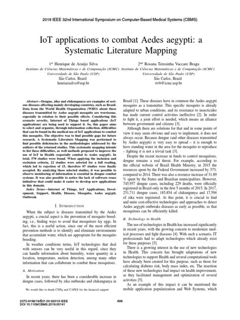 Iot Applications To Combat Aedes Aegypti A Systematic Literature