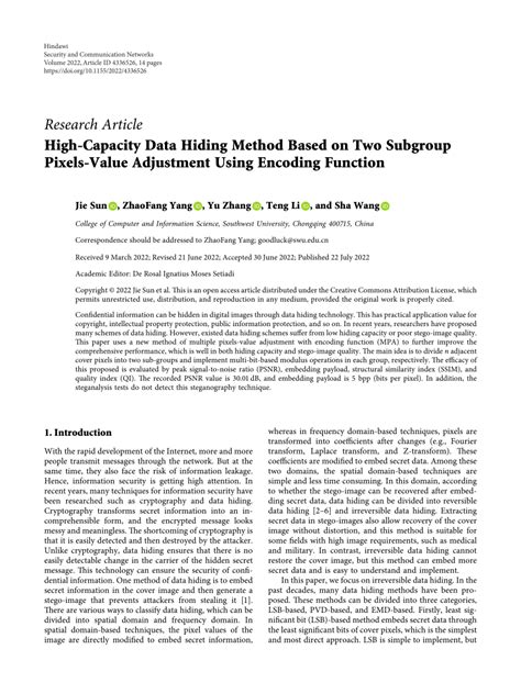 Pdf High Capacity Data Hiding Method Based On Two Subgroup Pixels Value Adjustment Using