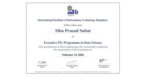 Siba Prasad Sabat On Linkedin Executive Pg Programme In Data Science January 2023 Iiit B And