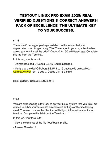 Testout Linux Pro Exam 2025 Real Verified Questions And Correct Answers Exams Linux Skills
