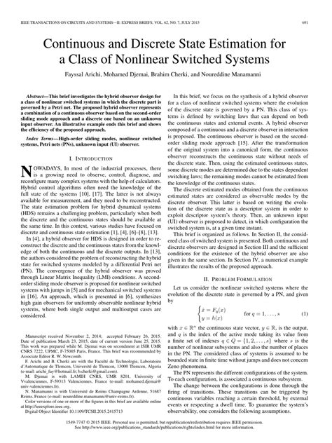 pdf continuous and discrete state estimation for a class of nonlinear