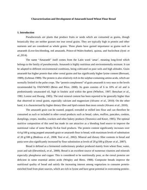 Pdf Characterization And Development Of Amaranth Based Wheat Flour Bread