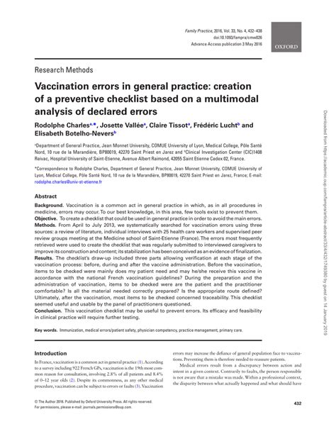 Pdf Vaccination Errors In General Practice Creation Of A Preventive