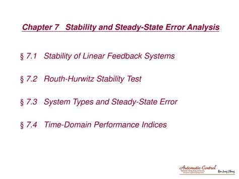 PPT Chapter 7 Stability And Steady State Error Analysis PowerPoint