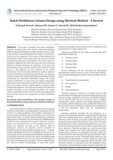 Pdf Batch Distillation Column Design Using Shortcut Method A · Wilson Nrtl Uniquac