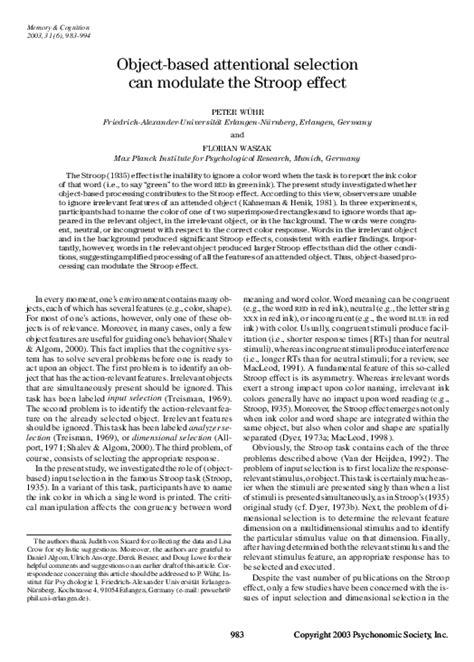Pdf Object Based Attentional Selection Can Modulate The Stroop Effect