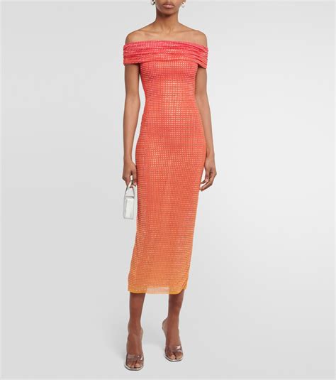 Self Portrait Off The Shoulder Embellished Midi Dress Self Portrait