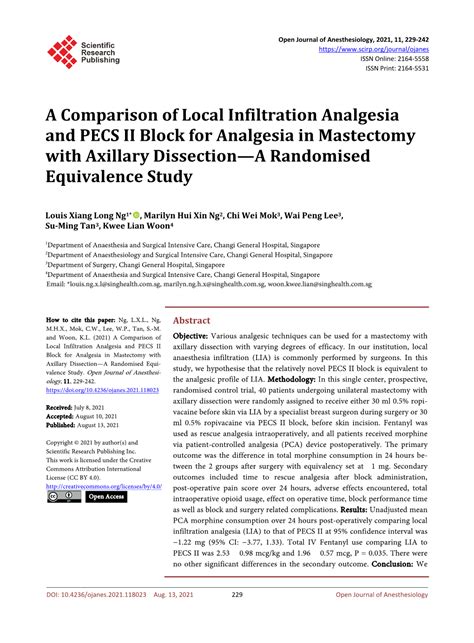 A Comparison Of Local Infiltration Analgesia And Pecs Ii Block For