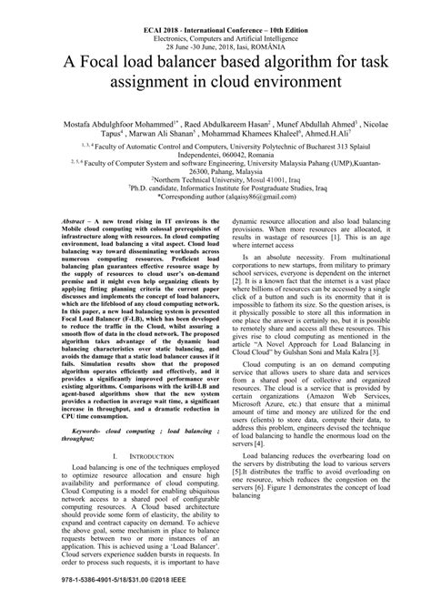 Pdf A Focal Load Balancer Based Algorithm For Task Assignment In A