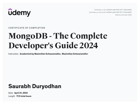 Check Out This Certificate I Got For Mongodb The Complete Developers