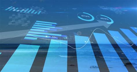 Visualizing Financial Data Animation Over Serene Ocean Landscape With Charts Stock Video Video
