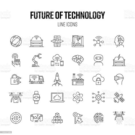 Future Technology Line Icon Set Augmented Reality Ai Smart Car