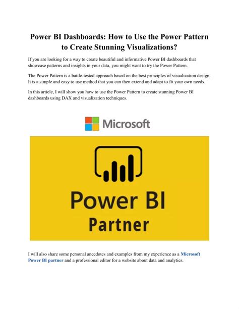 PPT Power BI Dashboards How To Use The Power Pattern To Create Stunning Visualizations