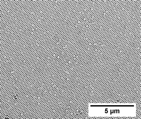 Sem Image Of A Nanoscaled Hexagonal Antidot Lattice Antidot Spacing Download Scientific