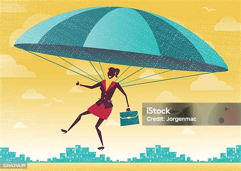 Businesswoman Uses Her Parachute Stok Vektör Sanatı And 2015‘nin Daha