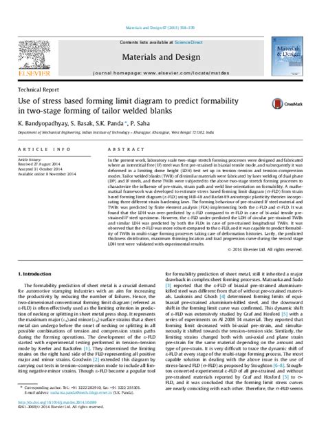 Pdf Use Of Stress Based Forming Limit Diagram To Predict Formability In Two Stage Forming Of