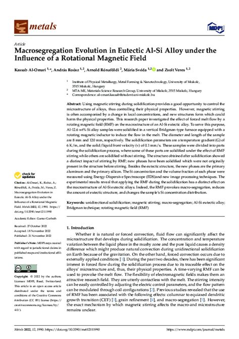 Pdf Macrosegregation Evolution In Eutectic Al Si Alloy Under The Influence Of A Rotational