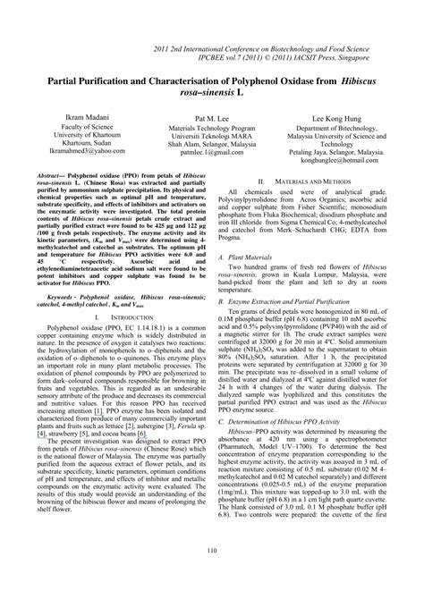 Pdf Partial Purification And Characterisation Of Polyphenol Oxidase