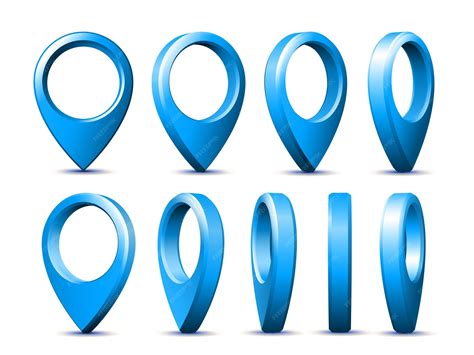Premium Vector Shiny Blue Realistic Map Pointers Set In Various Angles Map Pointer 3d Pin