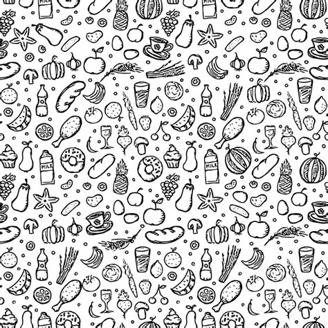 Seamless Pattern With Food Icons Doodle Food Pattern Food Background