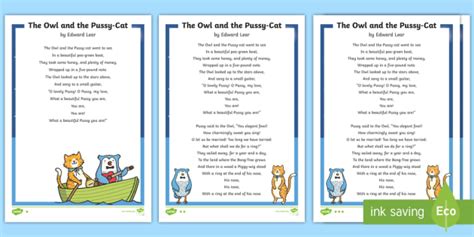 The Owl And The Pussy Cat Poem Develop Pleasure In Reading