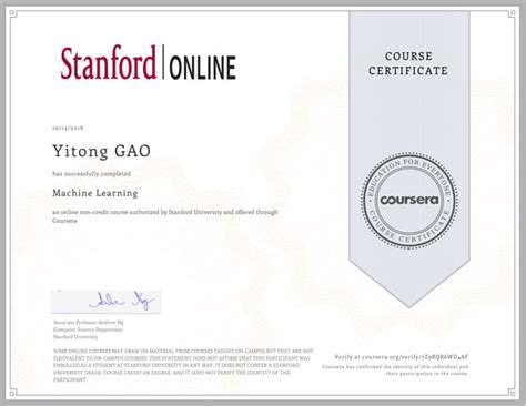 Stanford University Machine Learning Certification Pdf
