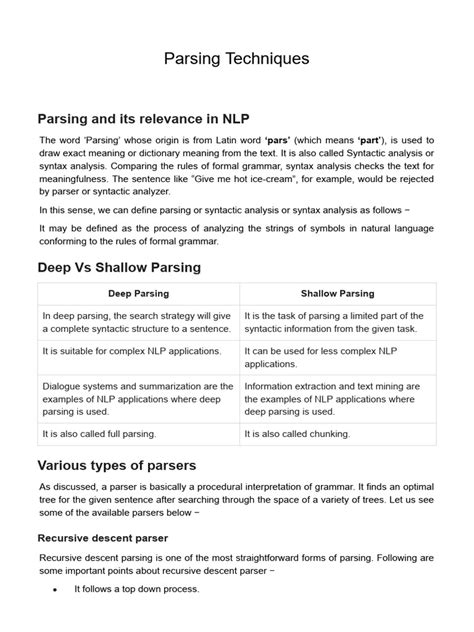 Lecture 11 Parsing Techniques Pdf
