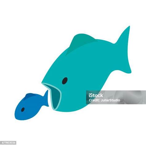 큰 물고기가 먹는다 작은 물고기 아이콘 등각 투영 3 차원 스타일 등측투영법에 대한 스톡 벡터 아트 및 기타 이미지 등측