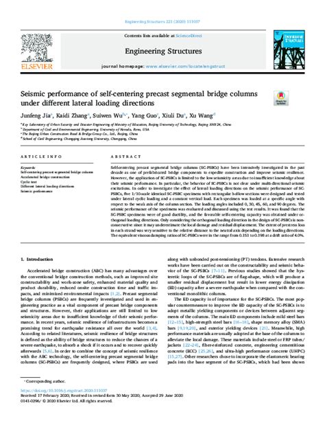 Pdf Seismic Performance Of Self Centering Precast Segmental Bridge Columns Under Different