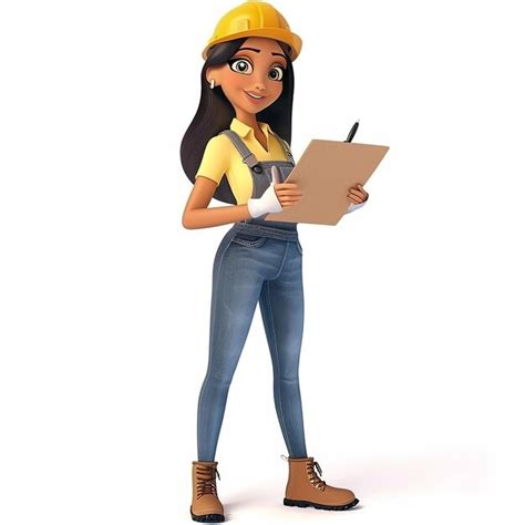 Female Engineer Construction Worker Cartoon Image Premium Ai