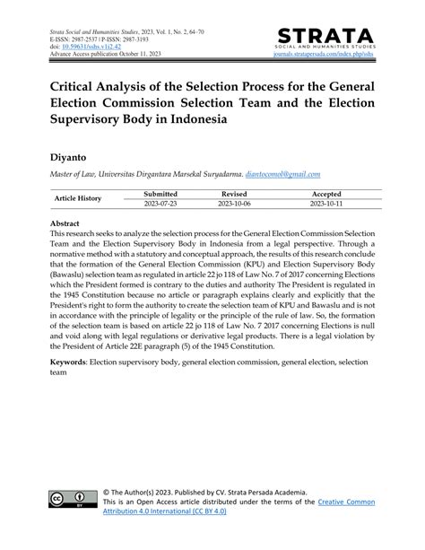 Pdf Critical Analysis Of The Selection Process For The General