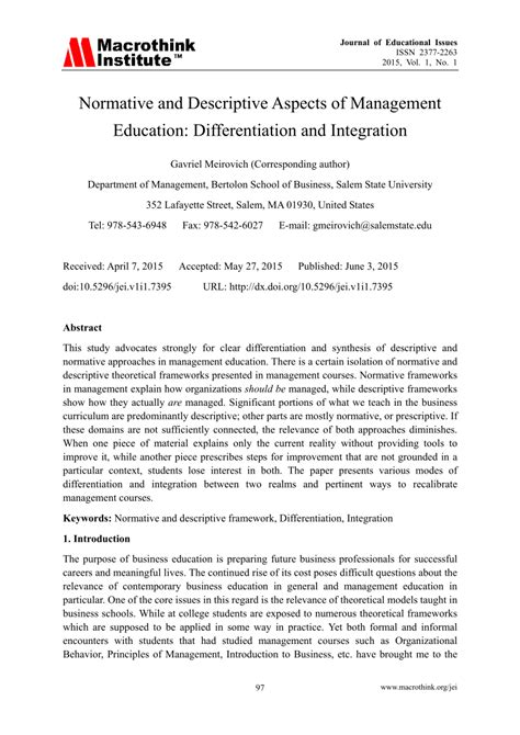 Pdf Normative And Descriptive Aspects Of Management Education