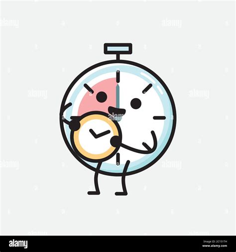 An Illustration Of Cute Timer Clock Mascot Vector Character In Flat