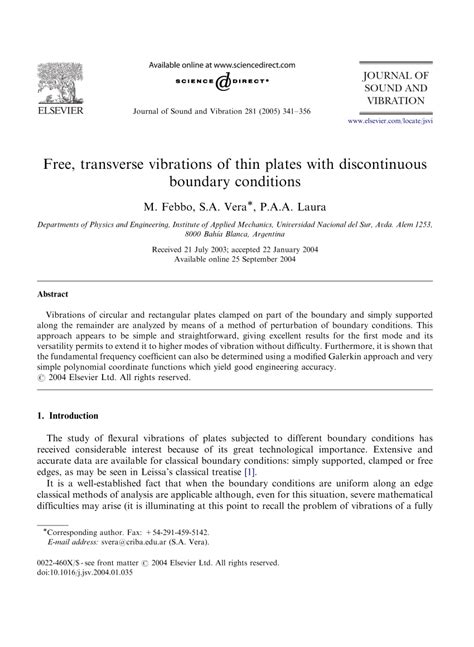 Pdf Free Transverse Vibrations Of Thin Plates With Discontinuous Boundary Conditions
