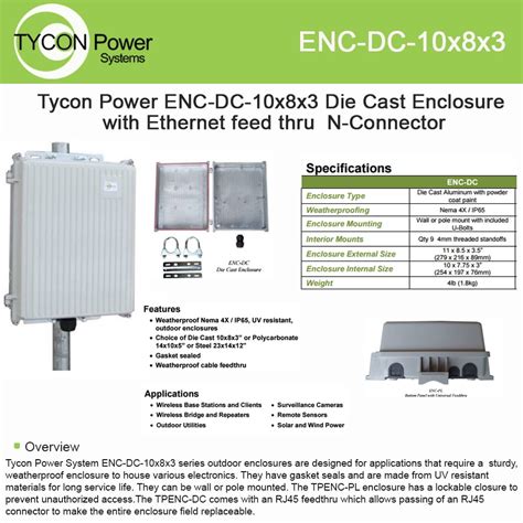 Tycon Power System Enc Dc 10x8x3 Die Cast Aluminum Outdoor Enclosure