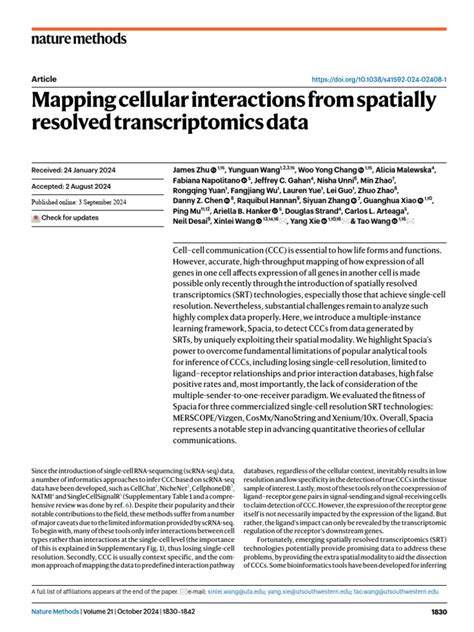 Nmeth2024 Spacia Mapping Cellular Interactions From Spatially Resolved Transcriptomics Data