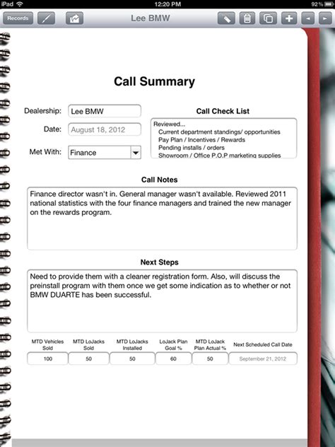Sales Manager Uses Formconnect To Fill Out Call Summary Report Form
