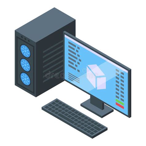 Isometric Concept Of Desktop Computer With Code On Screen Stock