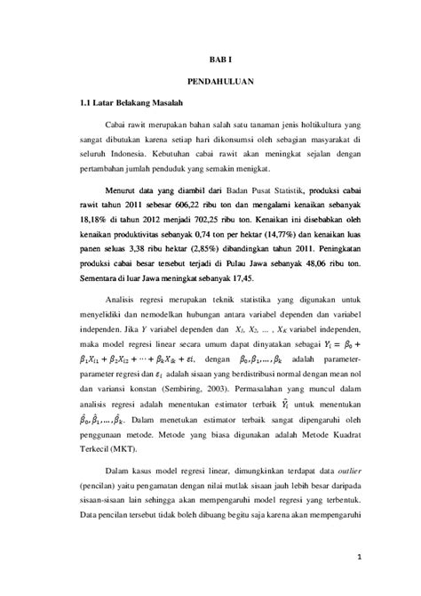Pdf Estimasi Parameter Regresi Robust Dengan Metode Estimasi Mm Pada