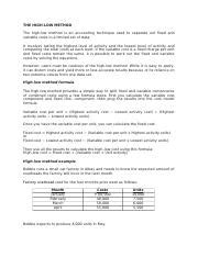 High Low Method Docx THE HIGH LOW METHOD The High Low Method Is An Accounting Technique Used