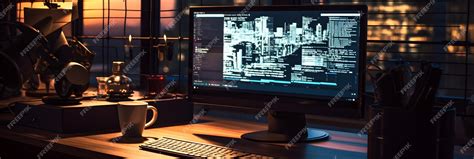 Modern Multiscreen Computer Setup Showcasing Advanced Coding And Software Development Premium