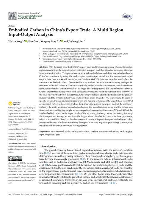 Pdf Embodied Carbon In Chinas Export Trade A Multi Region Input Output Analysis