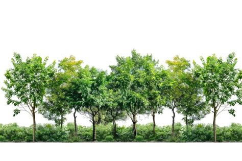 Premium Photo Lush Green Trees On White Background Summer Forest Scenery With Shrubs