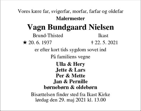Dødsannonce Vagn Bundgaard Nielsen Ikasr Dødsannoncerdk