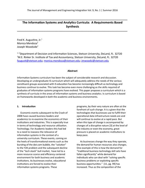 Pdf The Information Systems And Analytics Curricula A Requirements