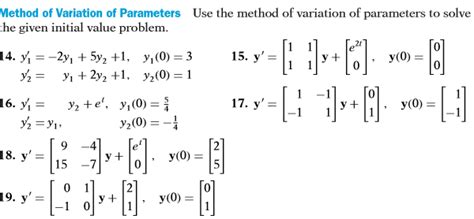 solved method of variation of parameters the given initial