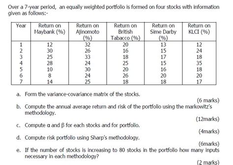 Solved Over A 7 Year Period An Equally Weighted Portfolio Solved Over A 7 Year Period An Equally Weighted Portfolio