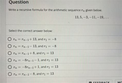Solved Questionwrite A Recursive Formula For The Arithmetic