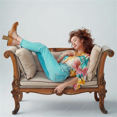 Araffe Woman Laying On A Couch With Her Legs Crossed Generative Ai
